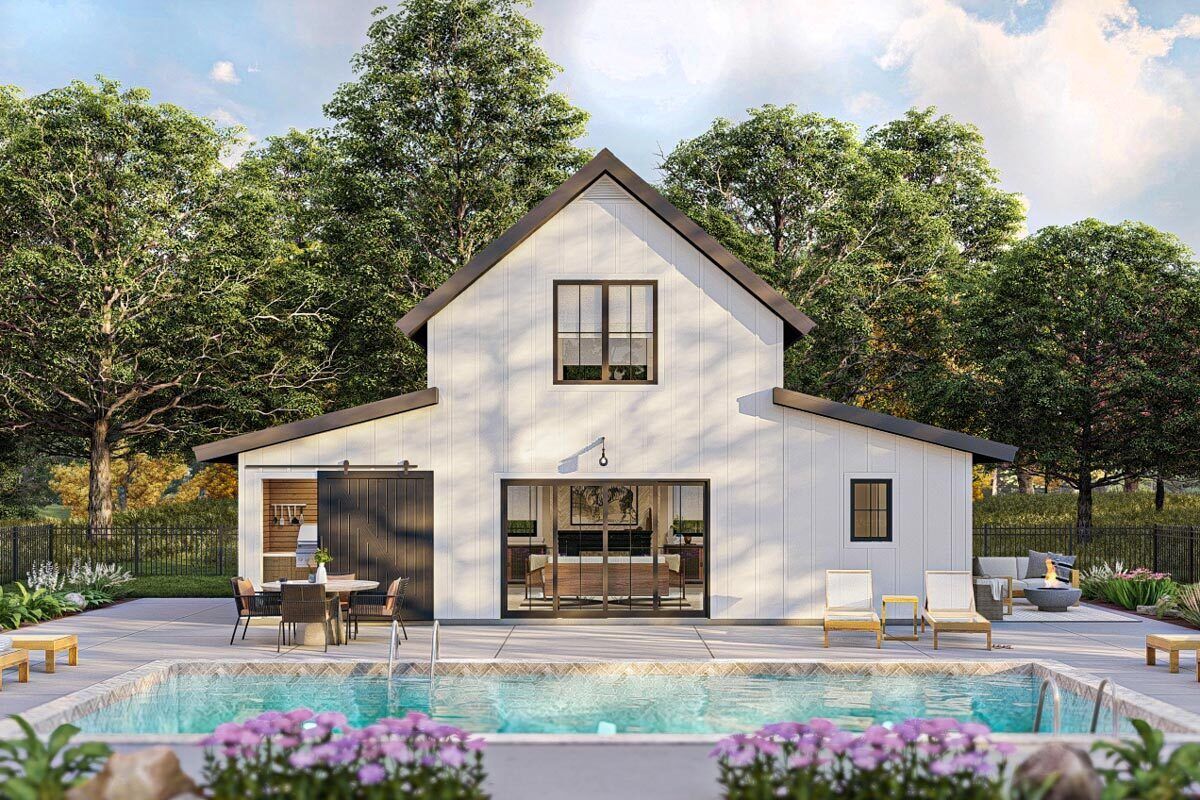 Modern Farmhouse Pool House with Bunk Room and Loft | Budron Homes